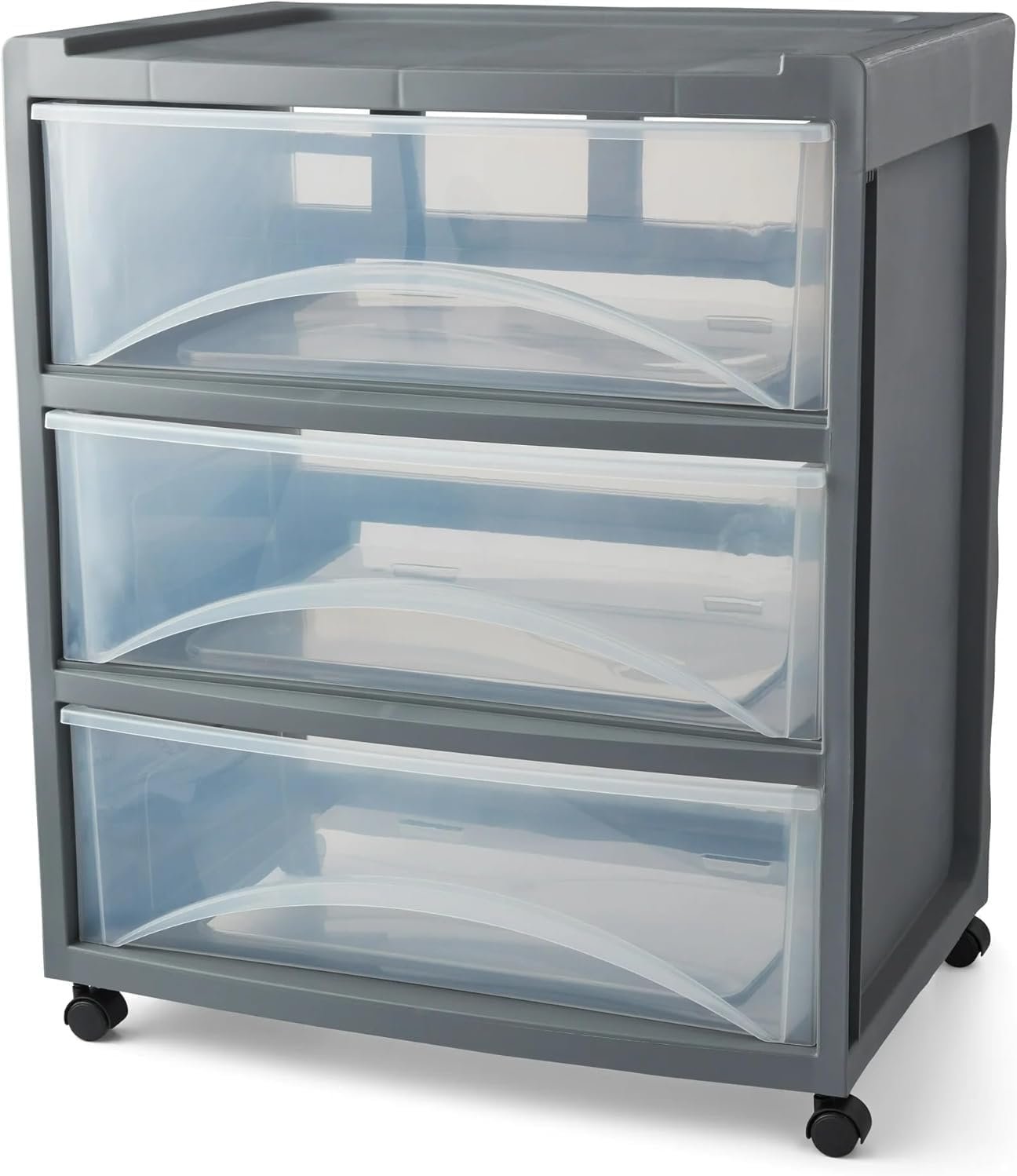 3-Drawer Wide Storage Cart with Clear Fronts – Rolling Plastic Drawers ...
