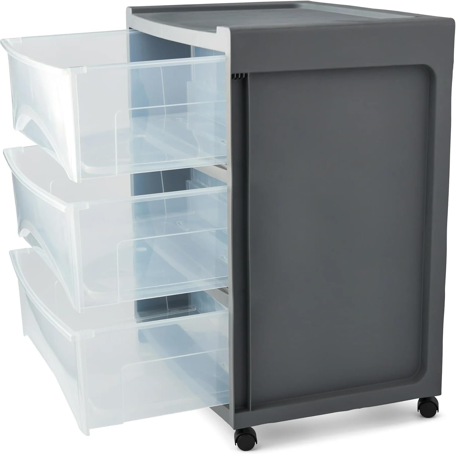 3-Drawer Wide Storage Cart with Clear Fronts – Rolling Plastic Drawers ...